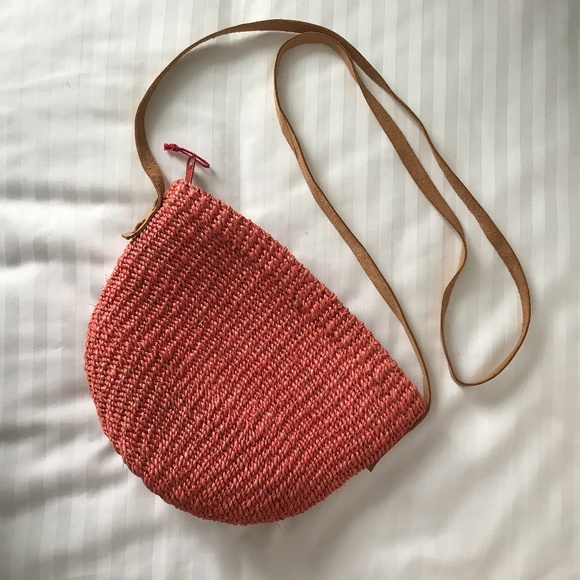 Bags | Pink Straw Bag With Leather Tan Strap | Poshmark